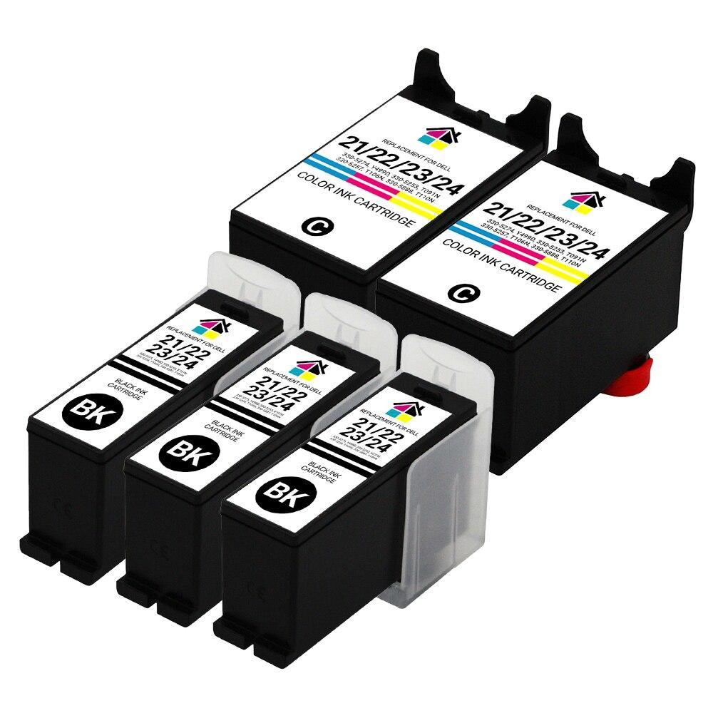 Dell Series 21/22/23/24 HY Compatible Ink Cartridges 5PK – 3 Black, 2 ...