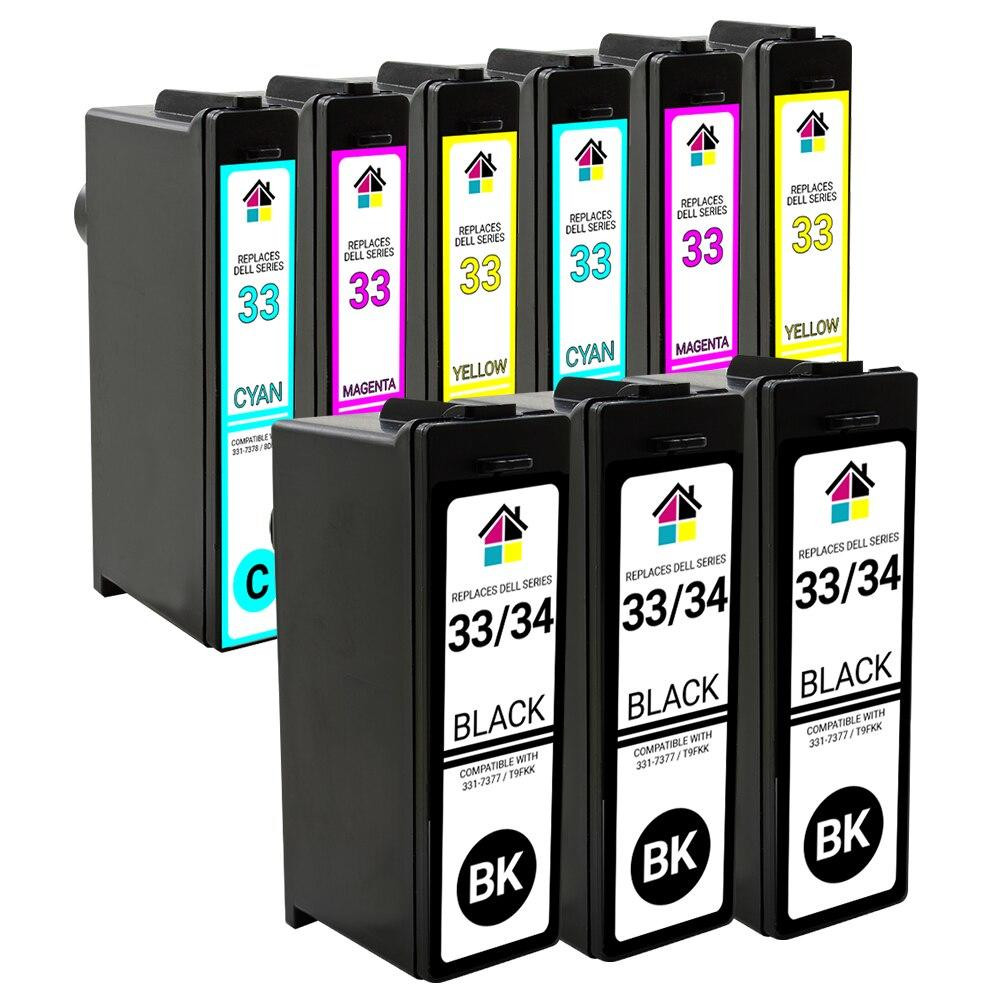 Dell Series 33/34 Extra HY Compatible Ink Cartridges 9PK (3B, 2ea. CMY ...