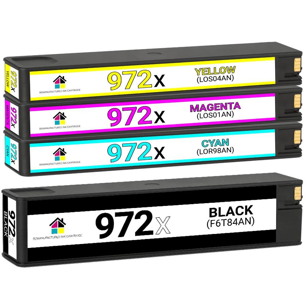 HP 972X High Yield Remanufactured Ink Cartridges 4PK (1ea. BCMY) Combo ...
